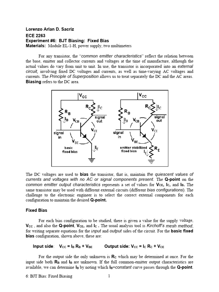 EL1-06-B-BJT Fixed Bias | PDF | Bipolar Junction Transistor ...