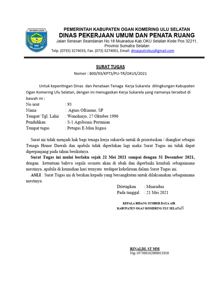Surat Tugas Agus | PDF