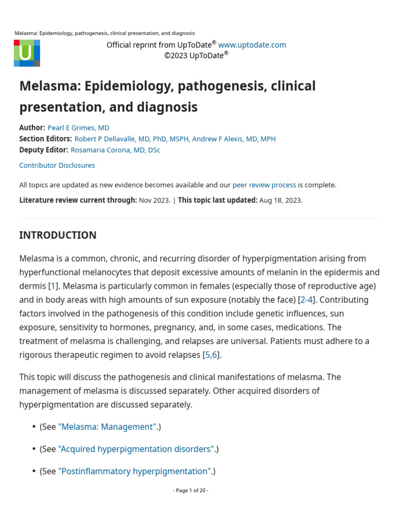 Melasma: Epidemiology, Pathogenesis, Clinical Presentation, and ...