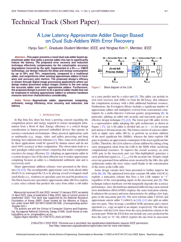 Low Latency Dual Sub-Adder Design | PDF | Accuracy And Precision | Logic Gate