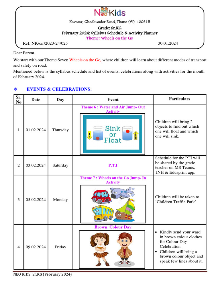 February 2024 Sr.KG Activity Planner | PDF