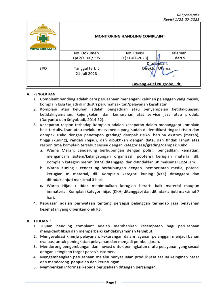 Spo Monitoring Handling Complaint 21072023 | PDF