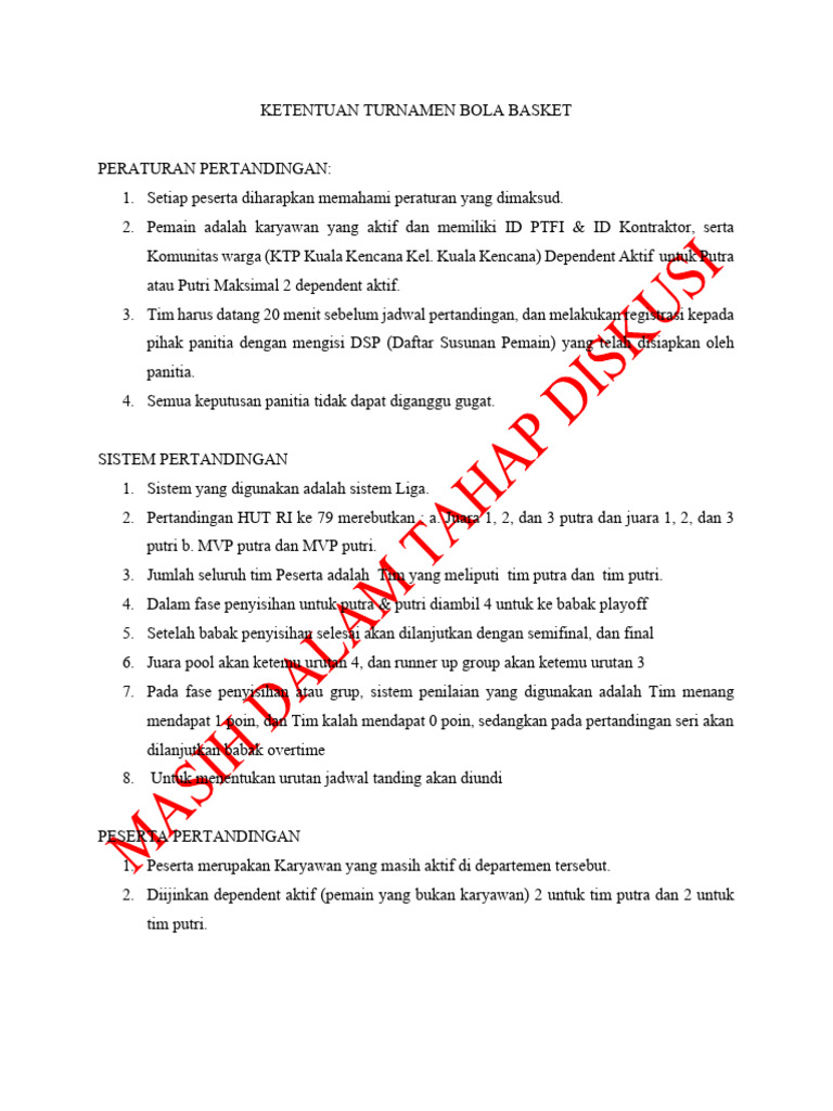 Ketentuan Turnamen Basket PTFI | PDF