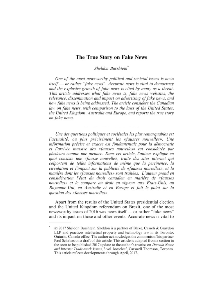 The True Story On Fake News | PDF | Defamation | Facebook