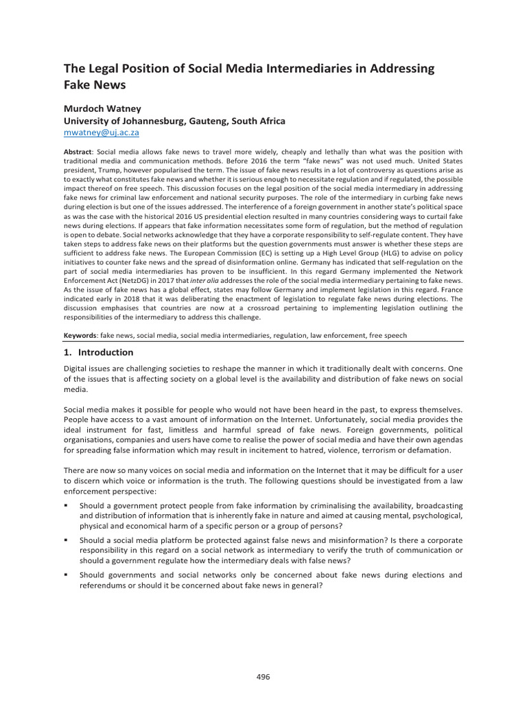 The Legal Position of Social Media Intermediaries in Addressing | PDF ...