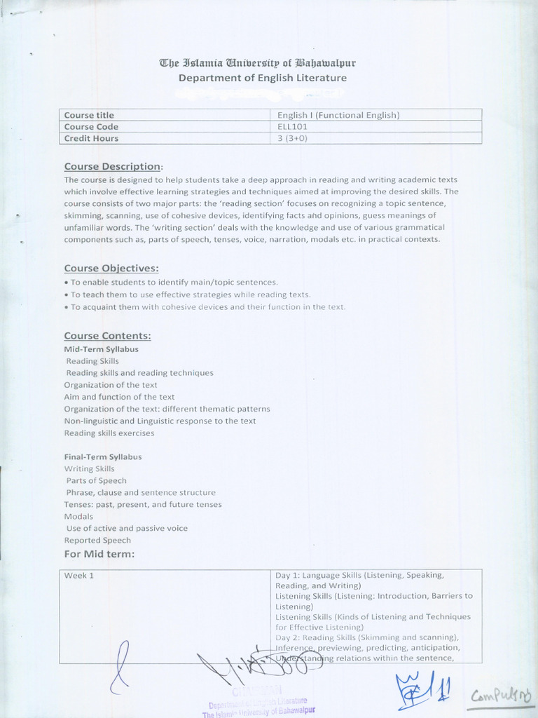 ADP& BS First Semester 2023-24 (Functional English. Compulsory Subject) | PDF