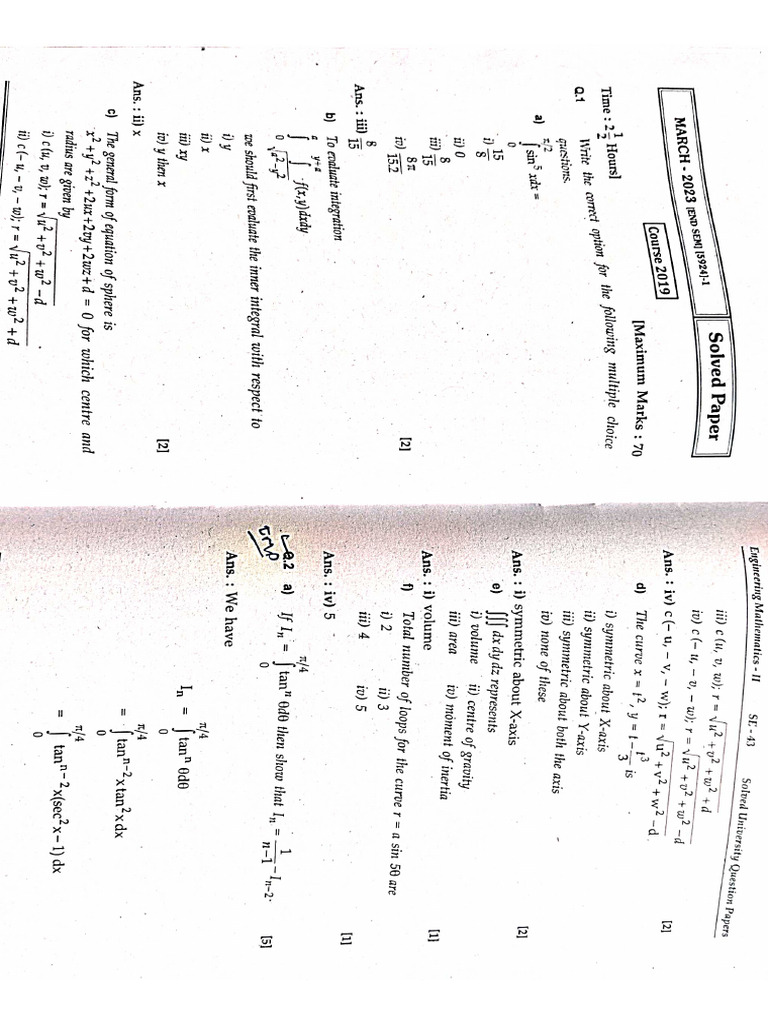 M2 March 2023 Endsem Paper Solutions - ?? | PDF
