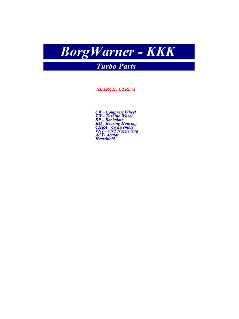 Borgwarner - KKK: Turbo Parts | PDF | Volkswagen | Motor Vehicle