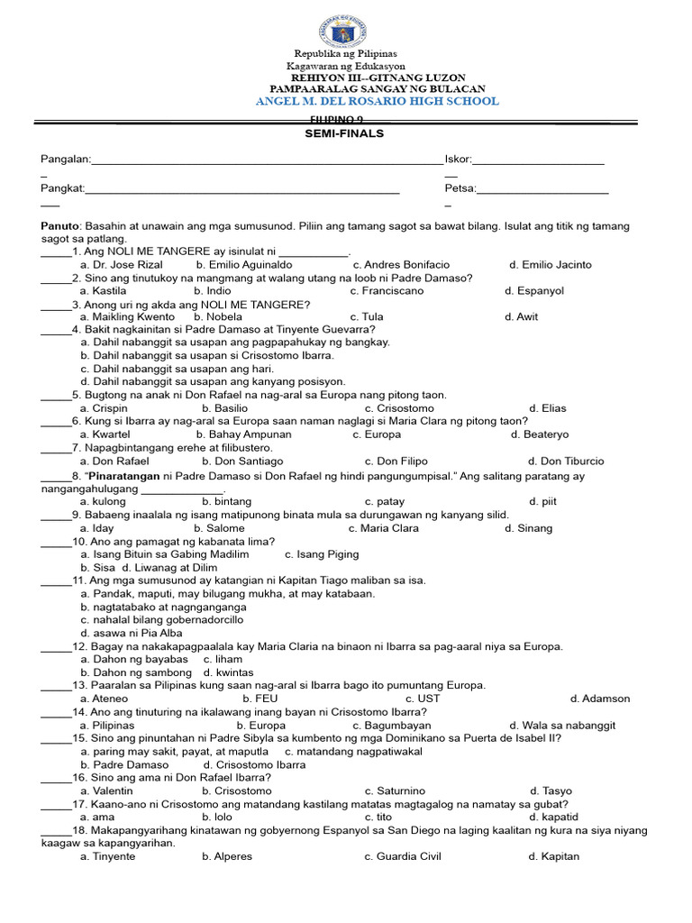 TEST SEMI FINALS Fil9 | PDF