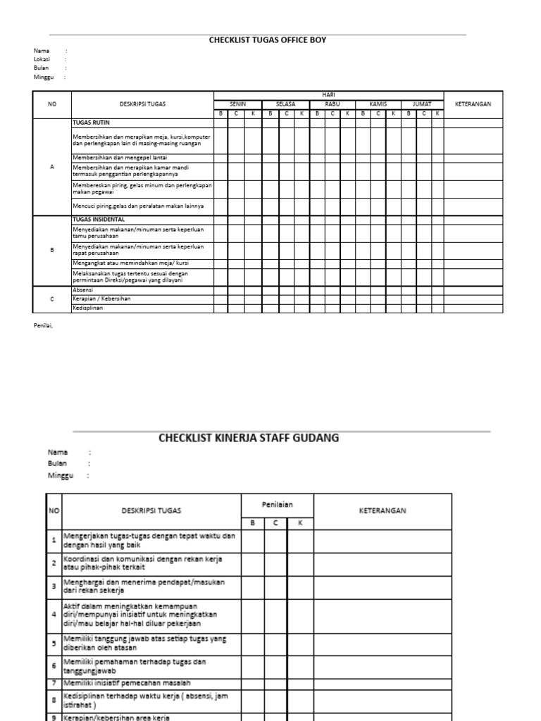 KPI OB Dan STAFF GUDANG | PDF