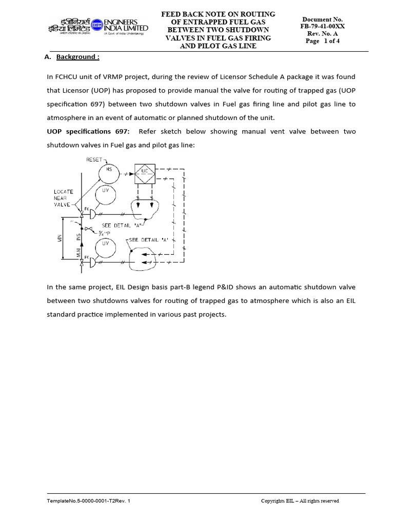 Feed Back Note On Routing of Entrapped Fuel Gas Between Two Shutdown ...