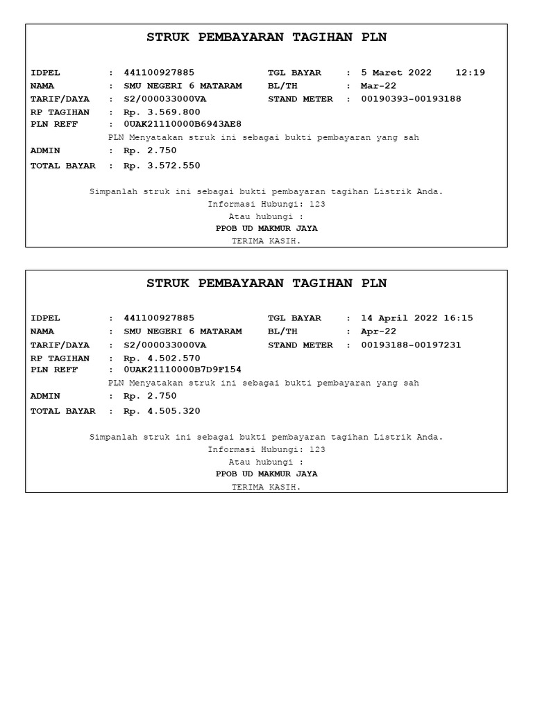 Struk Asli PLN MAR APR Mei | PDF | Ilmu Sosial