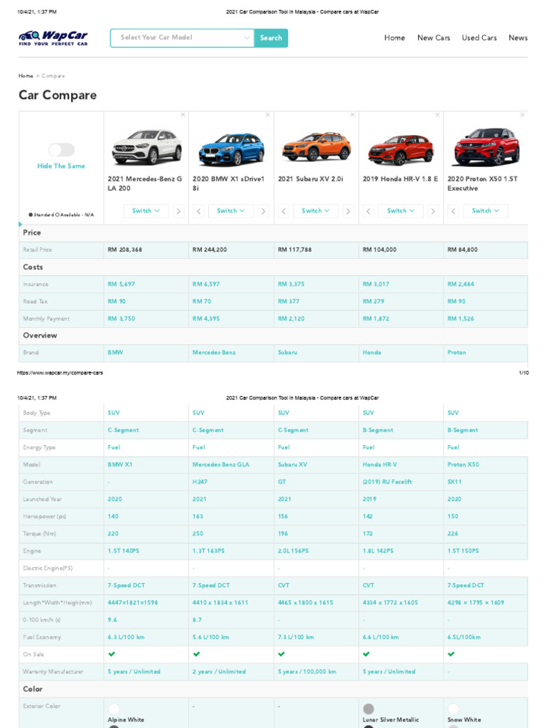 2021 Car Comparison Tool in Malaysia - Compare Cars at WapCar ...