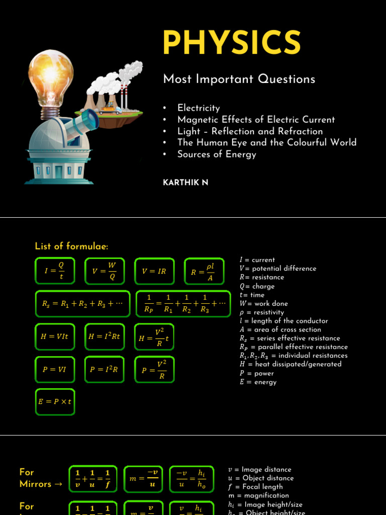 SSLC Physics Important Topics and Notes | PDF | Electrical Resistance ...