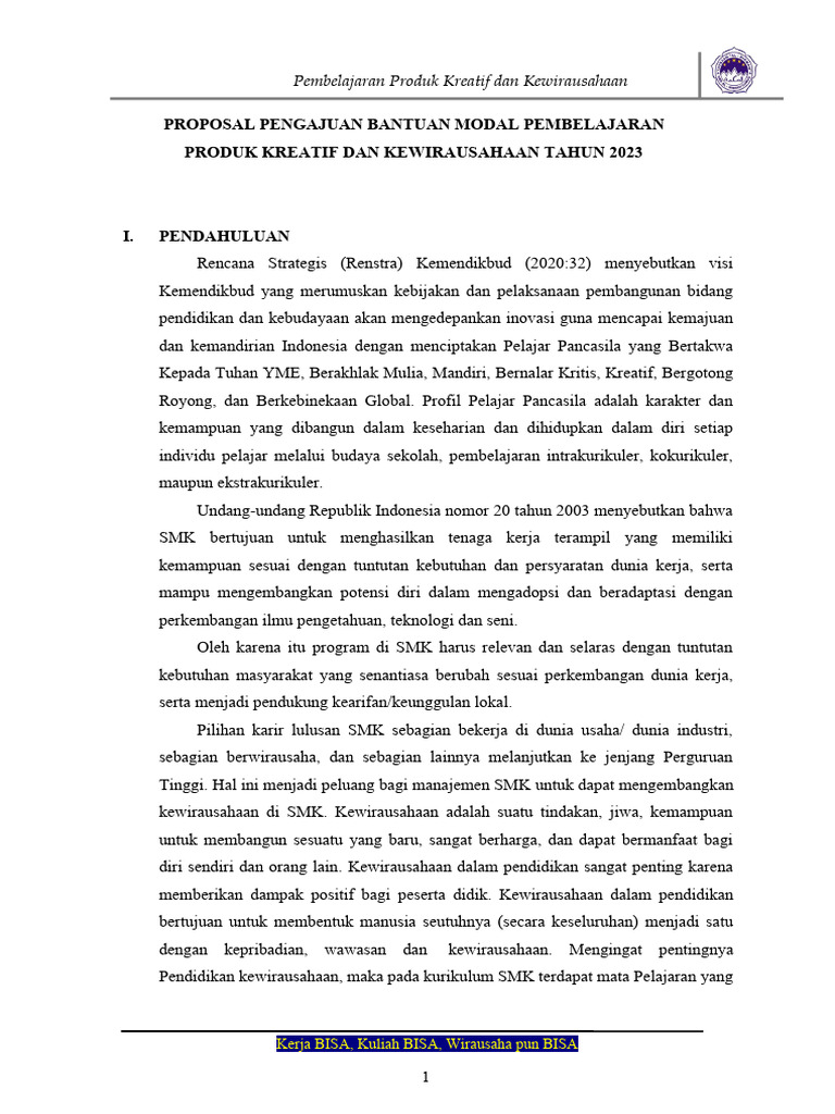 Proposal PKK Untuk Siswa | PDF