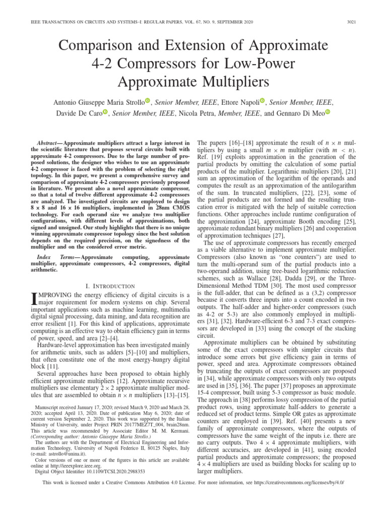 Comparison And Extension Of Approximate 4 2 Compressors For Low Power Approximate Multipliers