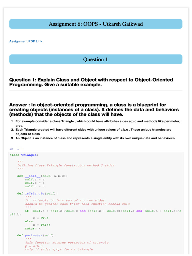 Assignment 6 Utkarsh | PDF | Object Oriented Programming | Class (Computer Programming)