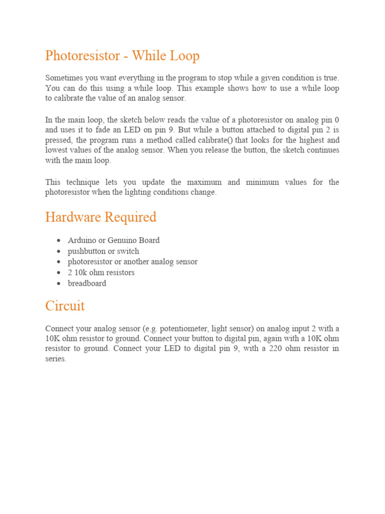 11c Photoresistor While Loop Interation | PDF | Arduino | Electronic ... 11c Photoresistor While Loop Interation | PDF | Arduino | Electronic ...