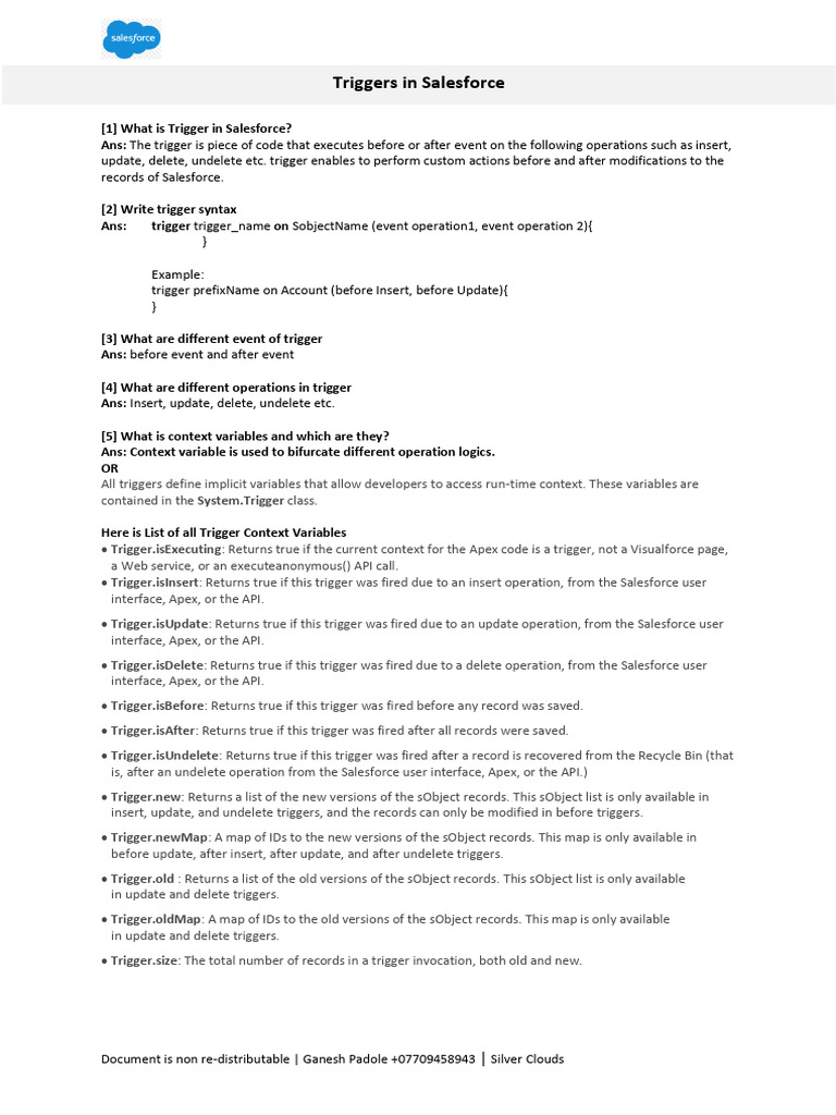 Triggers in Salesforce Interview Questions and Answer | PDF | Information Technology | Computer ...