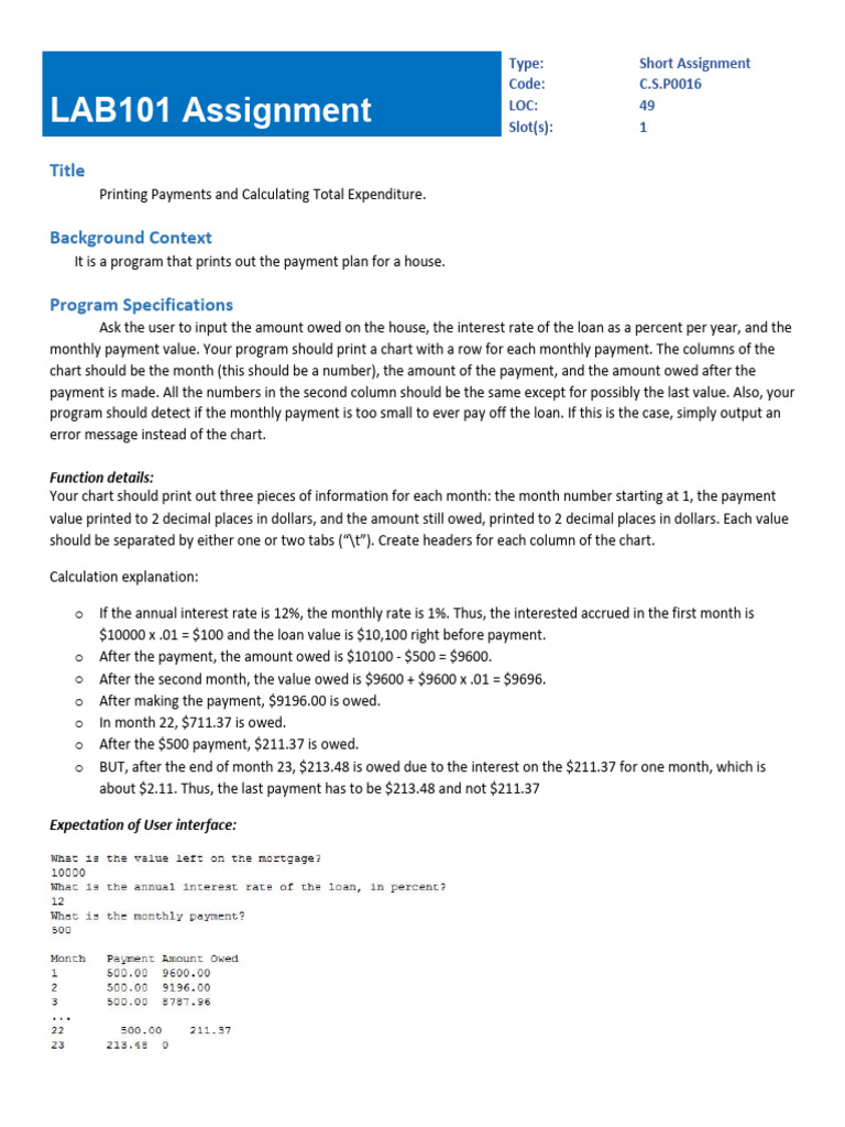 Lab101 Assignment Title Background Context Program Specifications Pdf