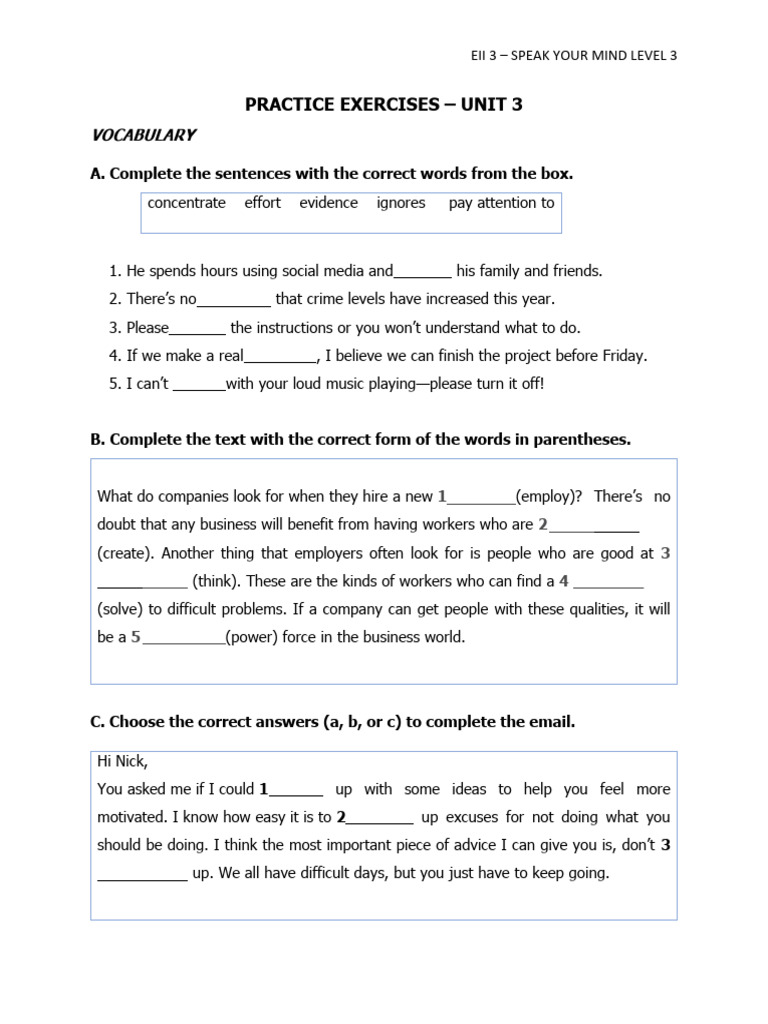 Practice Exercises - Unit 3 | PDF | Human Communication | Cognitive Science