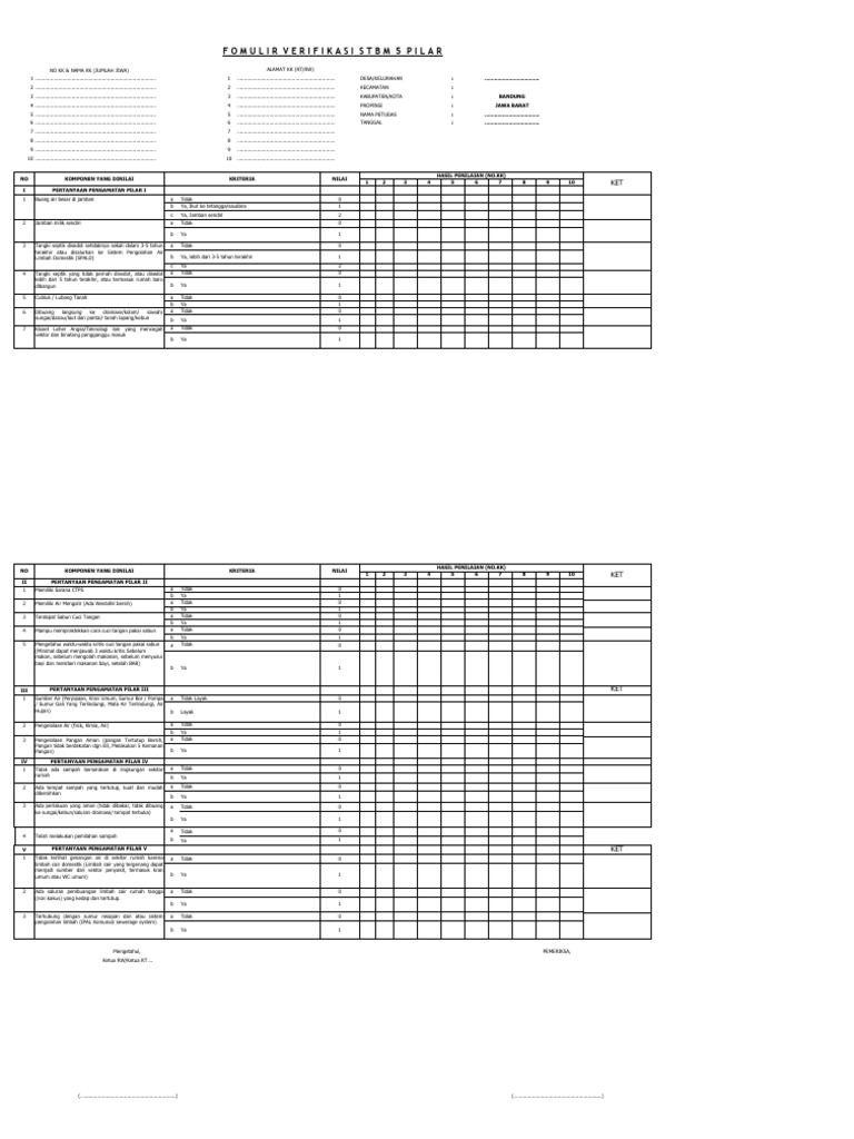 KL - Form Verif Internal STBM 5 Pilar | PDF