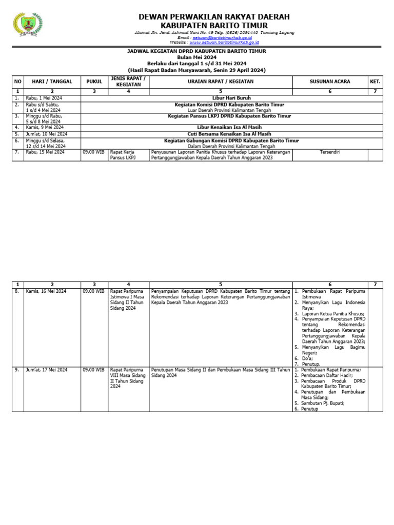 Contoh Jadwal Kegiatan DPRD | PDF