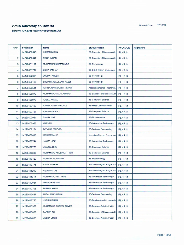85 Student Cards | PDF