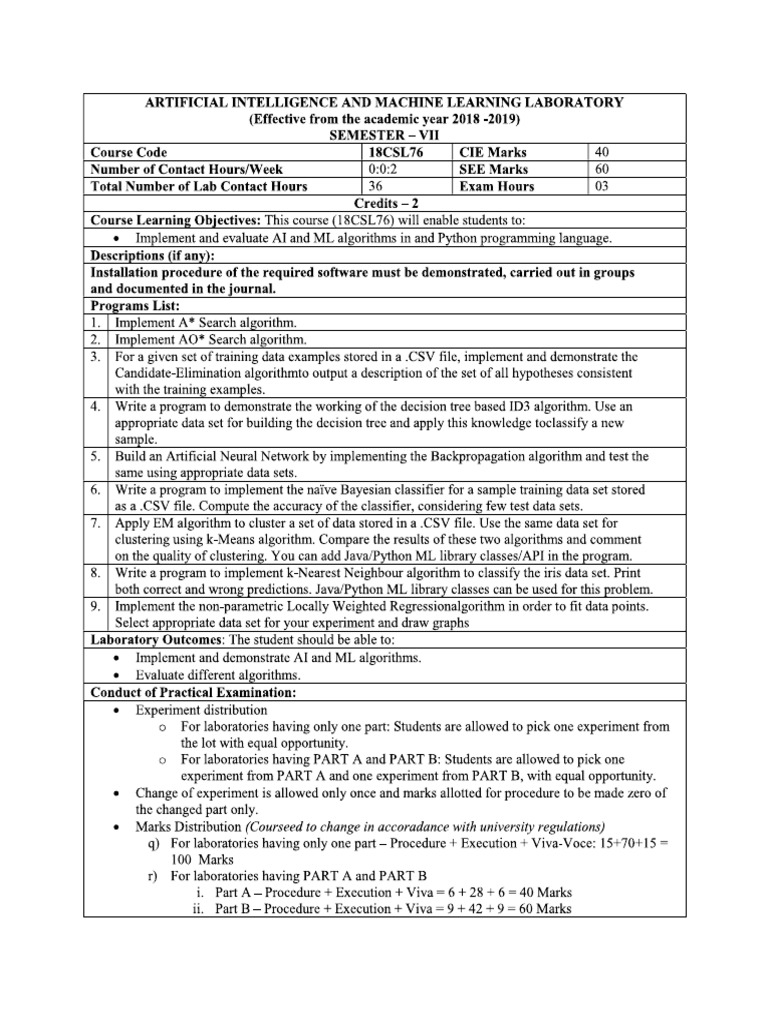 Ai And Ml Lab Syllabus Pdf