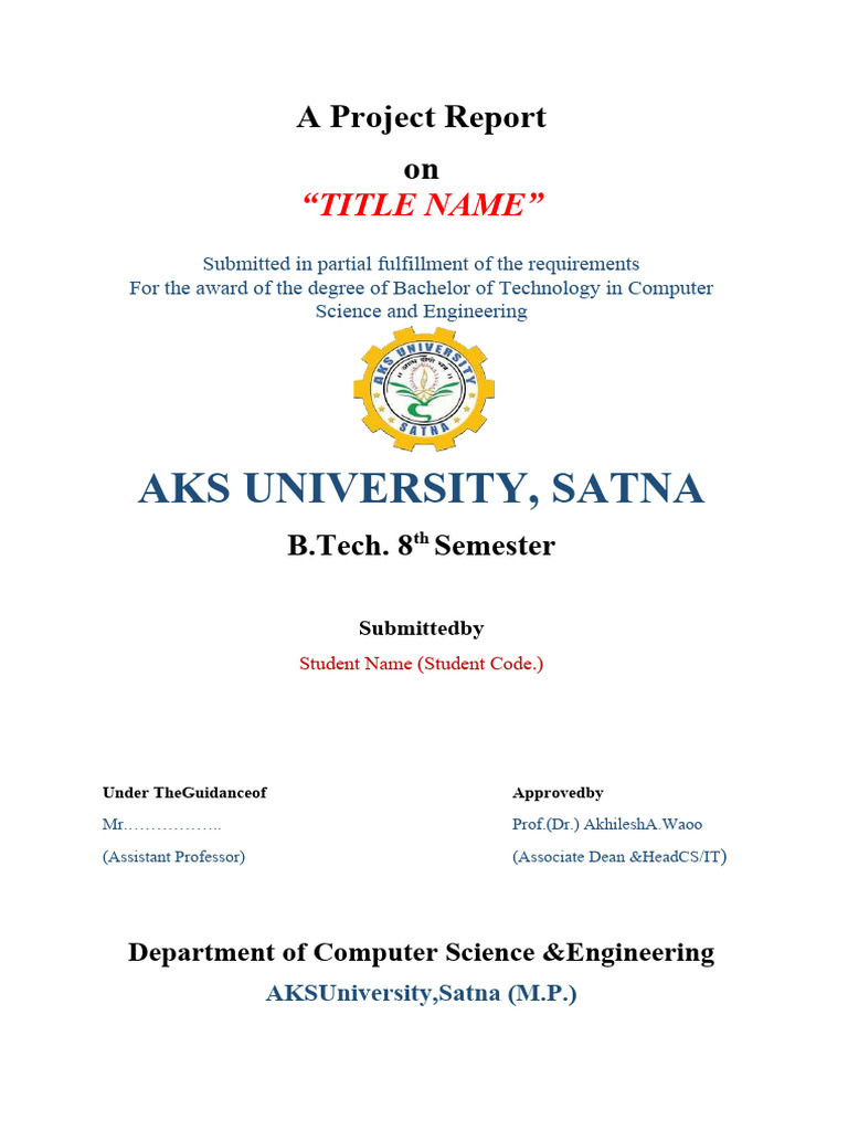 Revised Sample Cover Pages For Project Report CSE | PDF | Academic ... Revised Sample Cover Pages For Project Report CSE | PDF | Academic ...