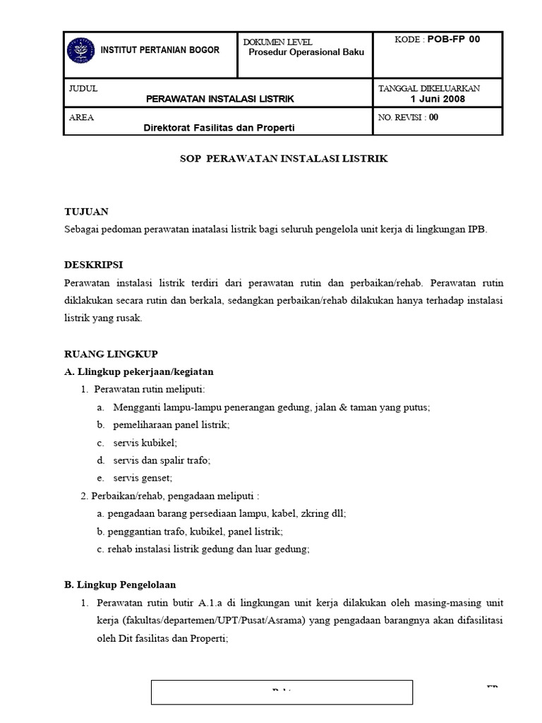 Sop Perawatan Instalasi Listrik | PDF