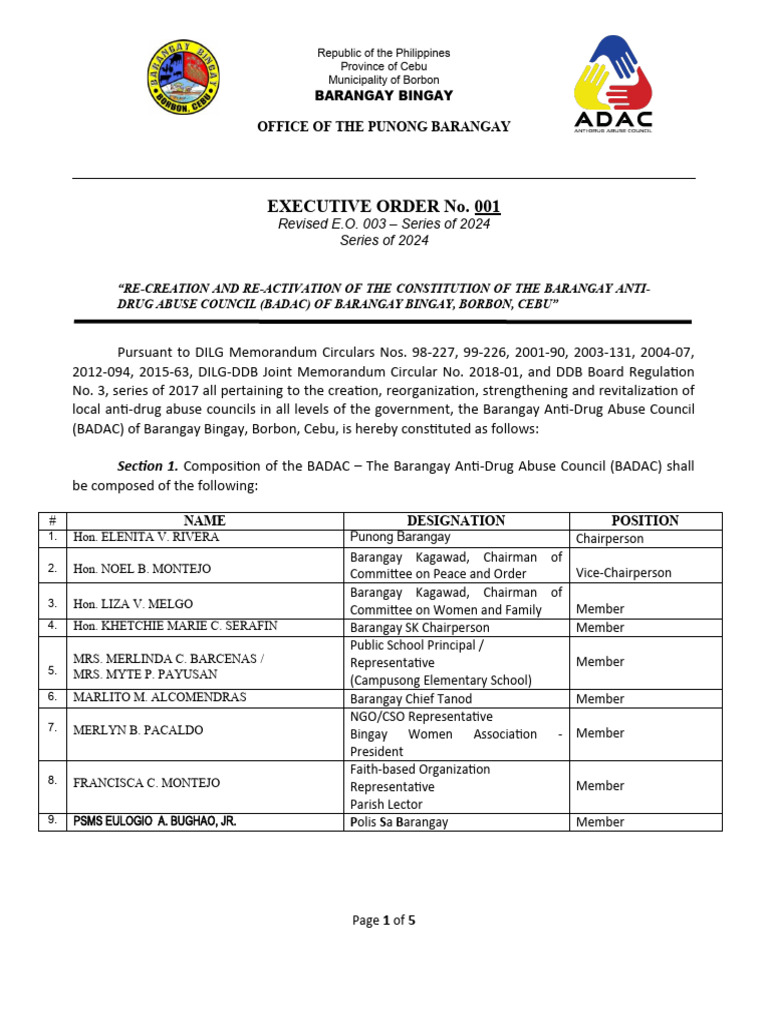 2024 - 001 Badac Re-Creation - Re-Activation-Eo 2024 | PDF | Philippines | Social Aspects Of ...