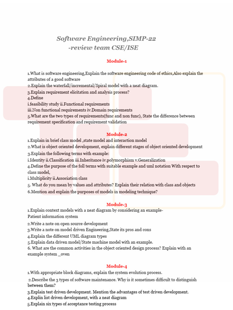 SE, Super Important | PDF | Class (Computer Programming) | Object (Computer Science)