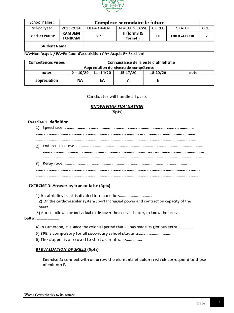 Eval 2 Future EPS Form 3&4 | Download Free PDF | Track And Field