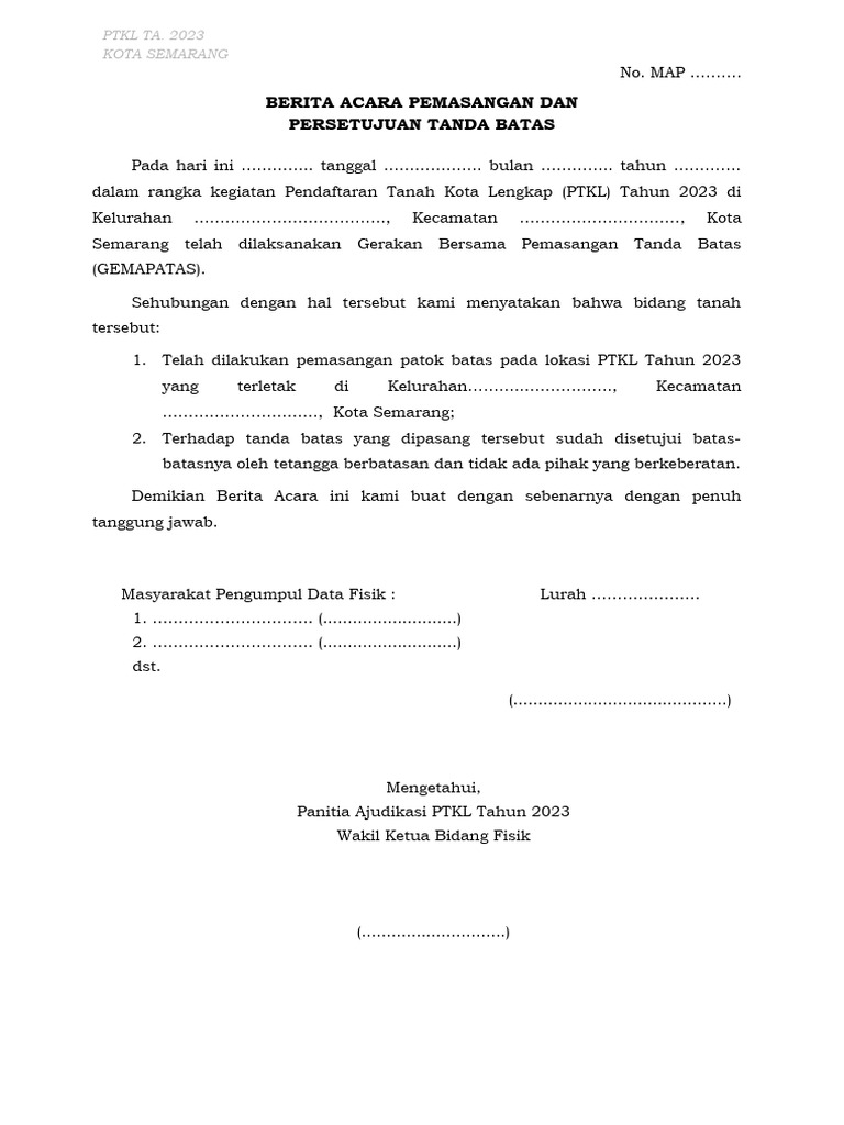 Berita Acara Pemasangan Tanda Batas | PDF