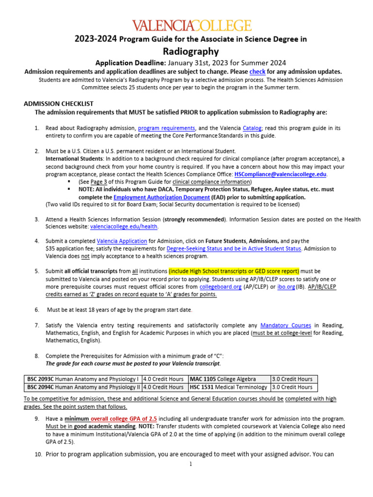 Radiography A.S. Degree Guide 2023-24 | PDF | University And College ...