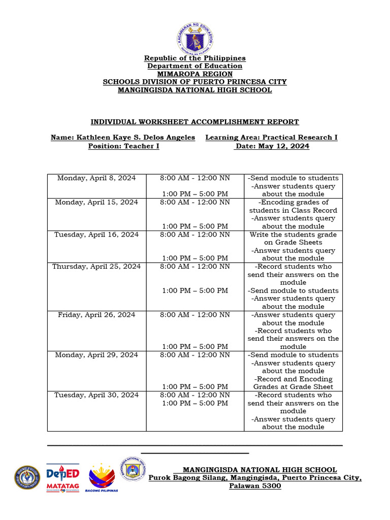Individual Worksheet Accomplishment Report | PDF