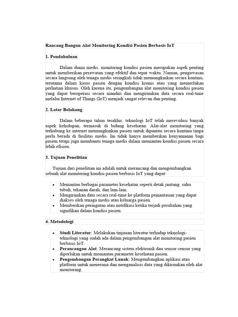 Rancang Bangun Alat Monitoring Kondisi Pasien Berbasis IoT | PDF