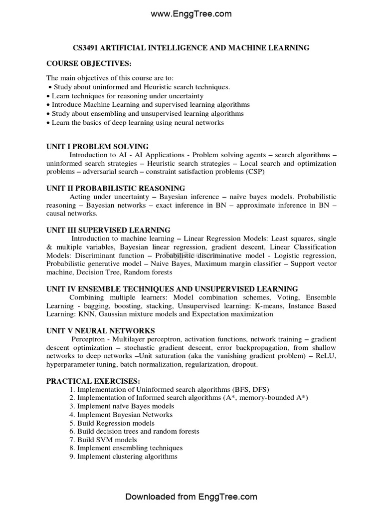 CS3491 Artificial Intelligence and Machine Learning Two Mark Questions 1 | PDF | Least Squares ...