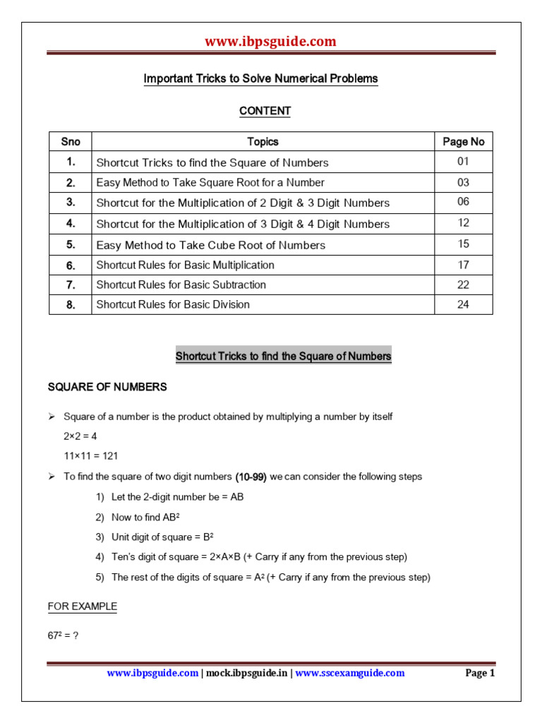 Numerical Problem-Solving Tricks | PDF | Subtraction | Multiplication