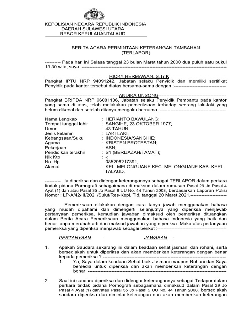 BAP Tambahan TSK HERIANTO | PDF