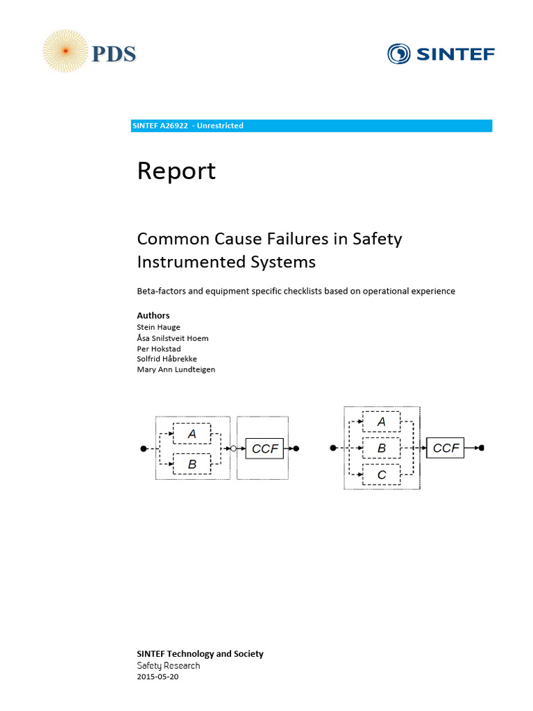 Common Cause Failures in Safety Instrumented Systems - SINTEF A26922 ...