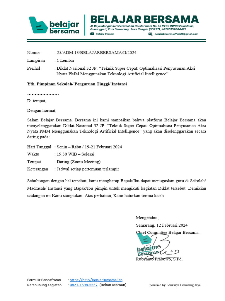 Undangan Diklat Nasional Belajar Bersama | PDF | Komputer