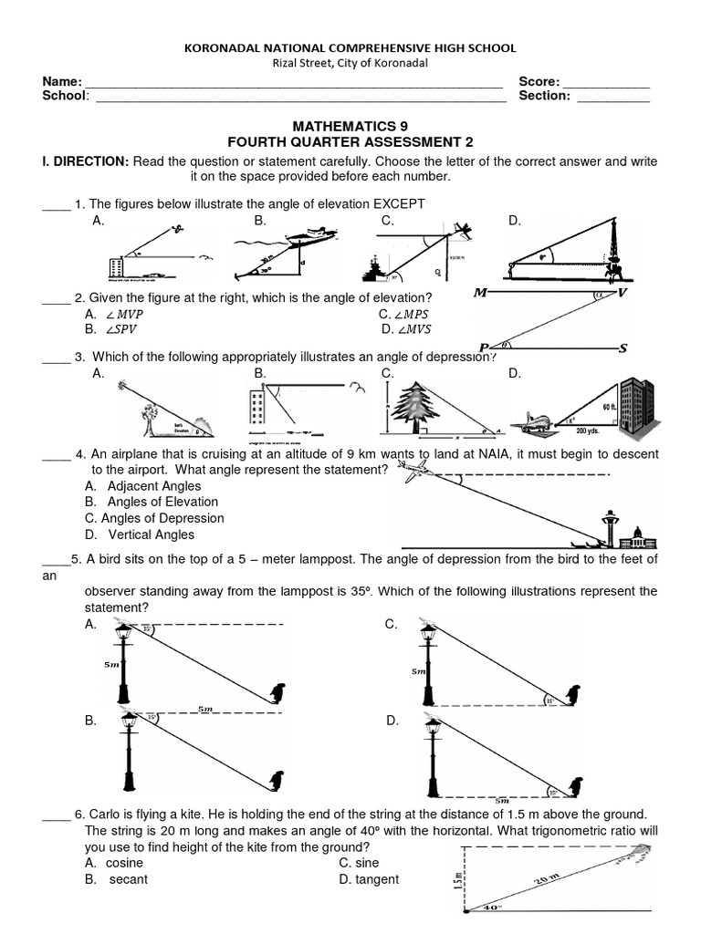 Math 9 Fourth Quarter Assessment | PDF | Trigonometric Functions ...