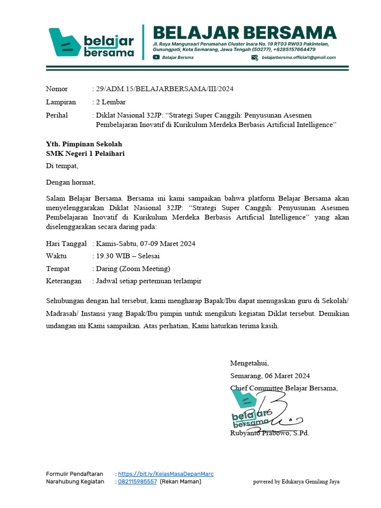 Undangan Diklat Belsam 7-9 Maret 2024 | PDF