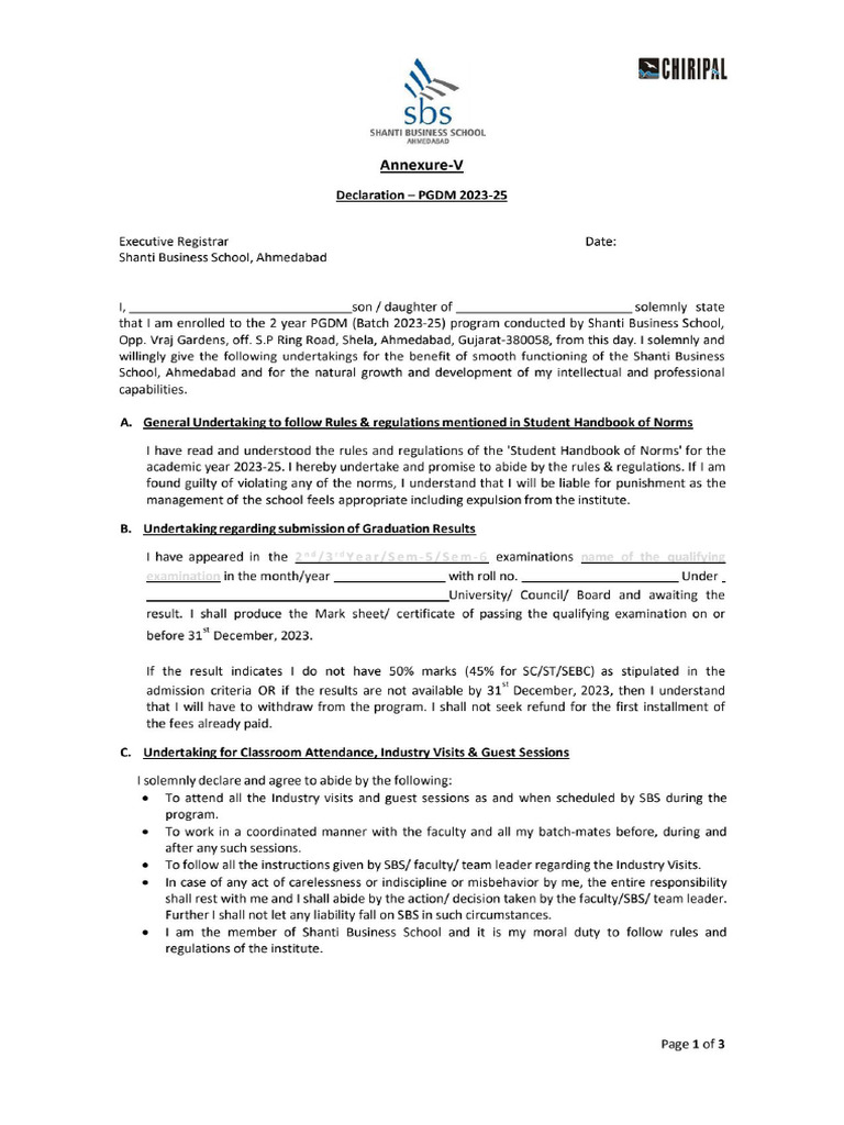 Annexure-5 Student Undertaking | PDF