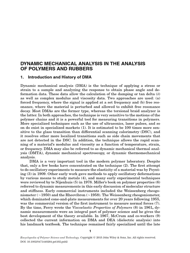 DMA in The Analysis of Polymer and Rubber (Encyclopedia of Polymer ...