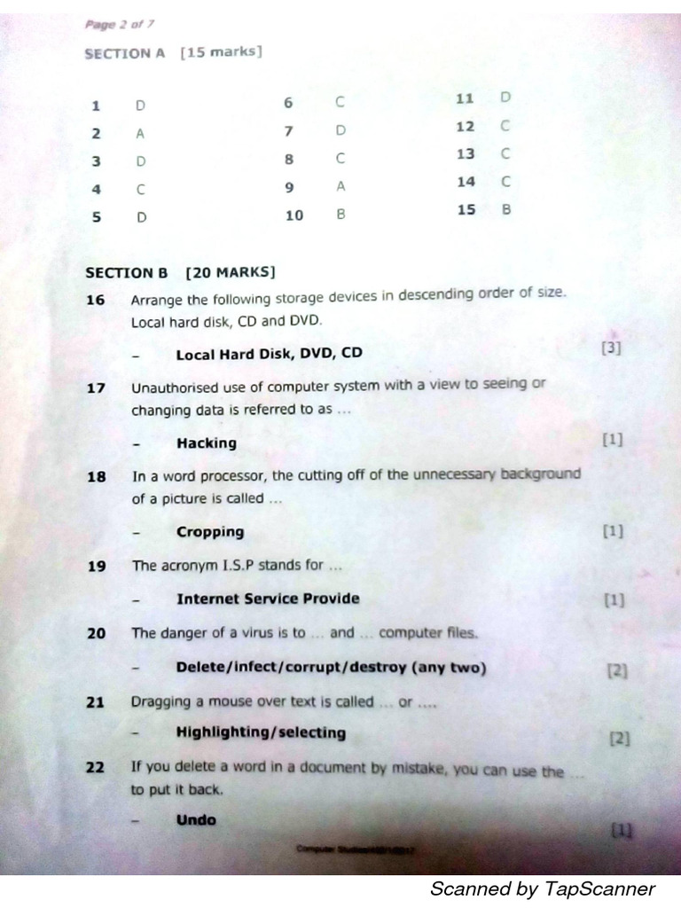 2017 Computer Studies - Grade 9 Internal Mark Scheme | PDF