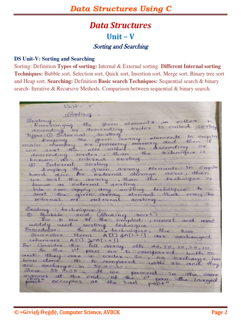 DS Unit-V Sorting and Searching - Repaired | PDF | Integer (Computer Science) | Computer Programming
