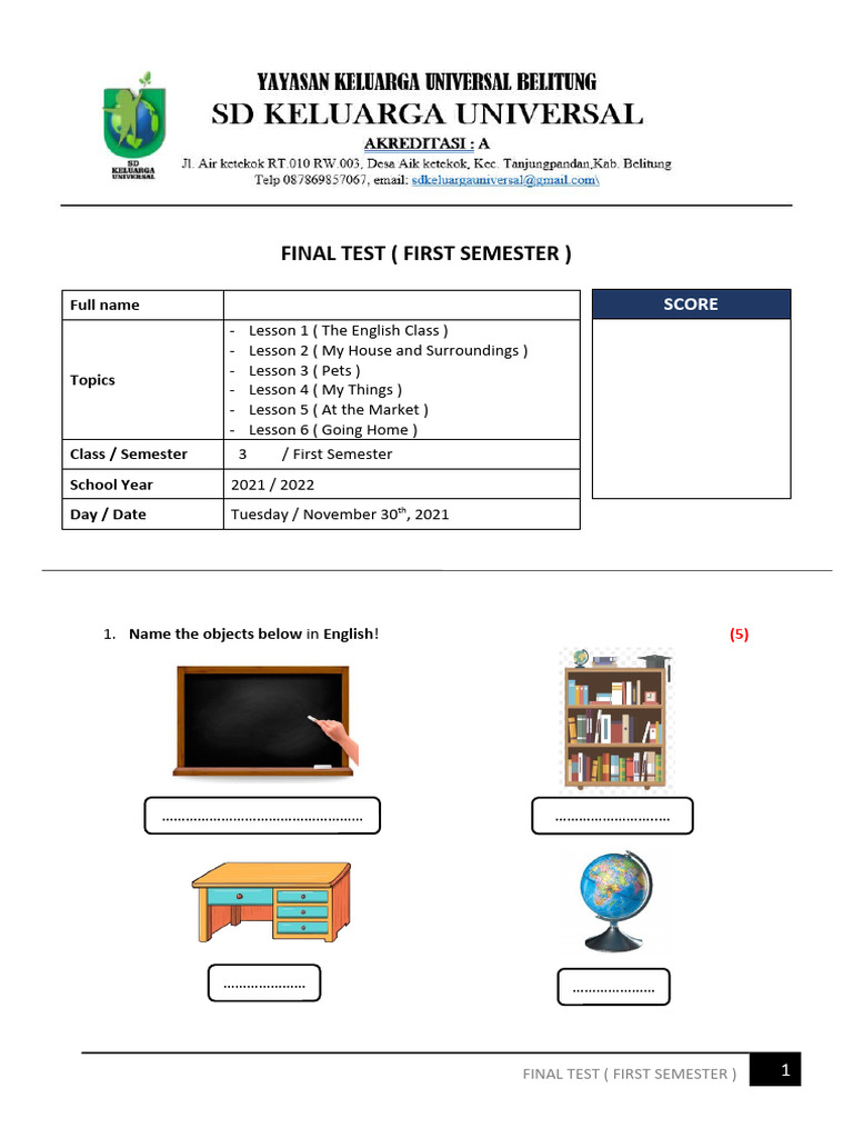 Final Test Smt 1 Kelas 3 Pdf Clothing Fashion